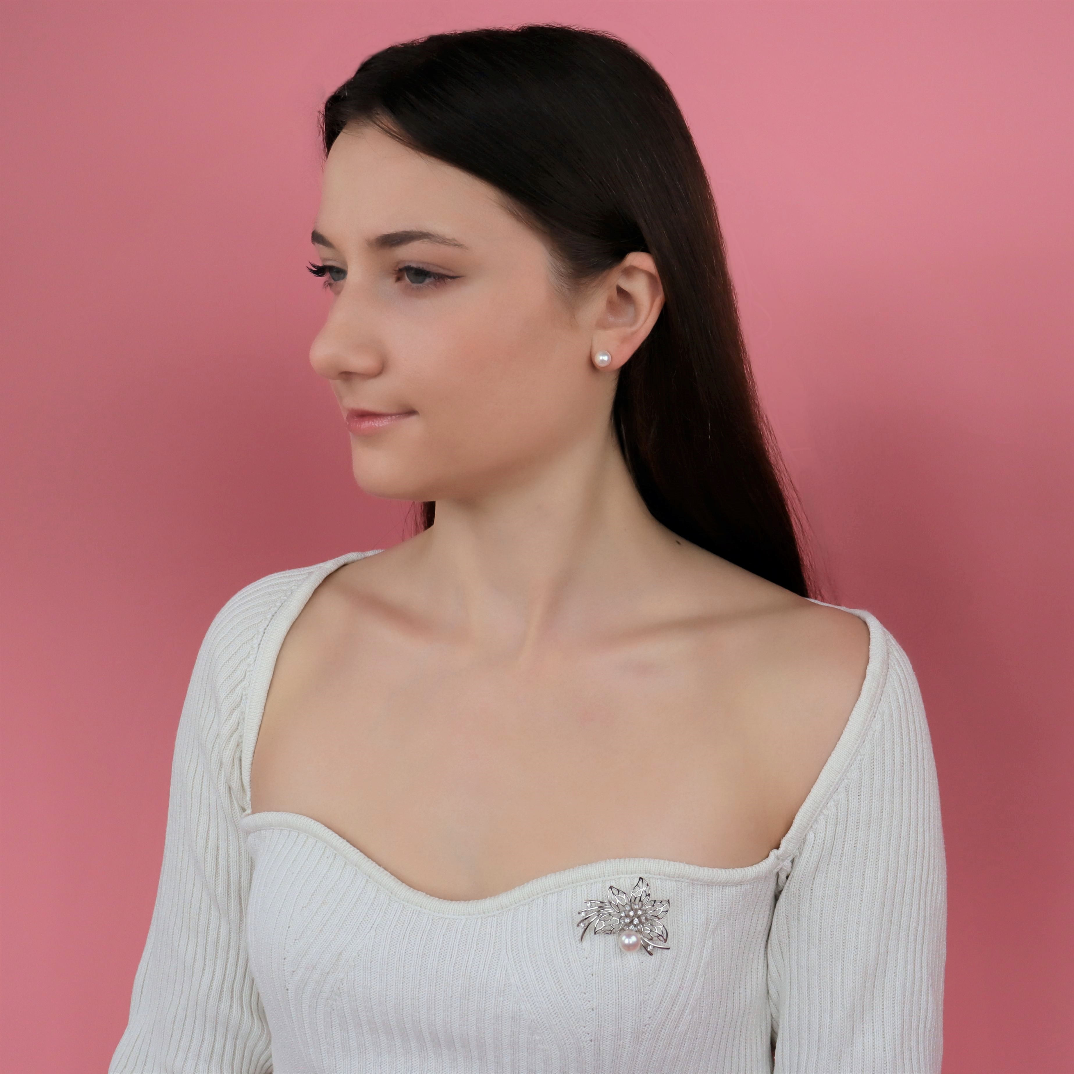 Сребърна брошка цвете SH1029W - Swan Pearls